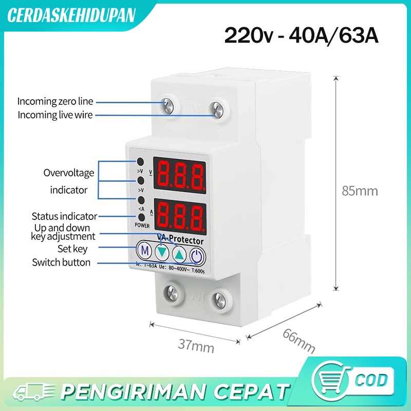 Jual OVER UNDER VOLTAGE PROTECTION Digital MCB DIn Rail 220V 40A/63A ...