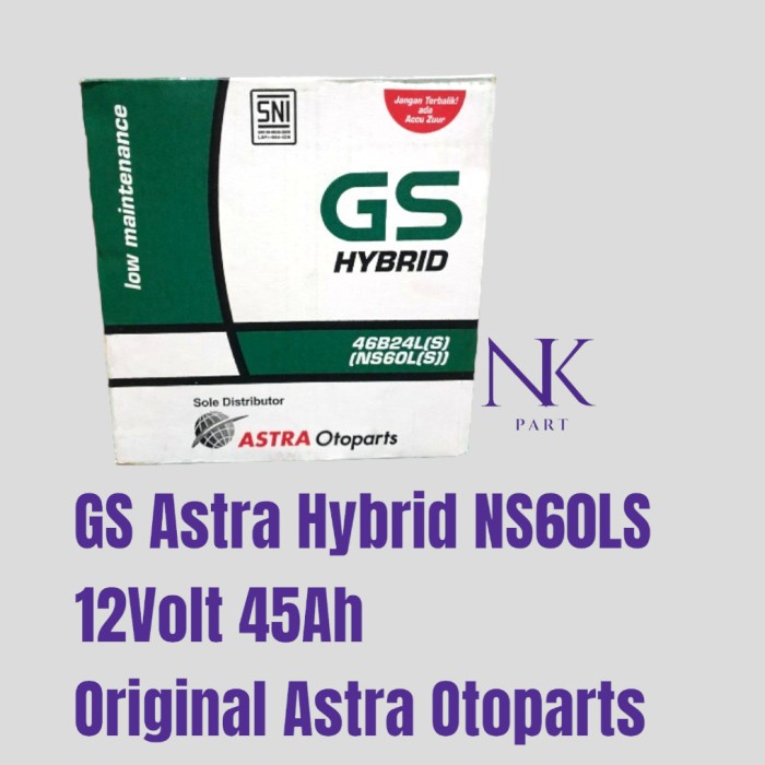 Jual Aki Mobil GS Astra Hybrid NS60LS 46B24LS 45Ah Accu Basah Siap Pakai | Shopee Indonesia
