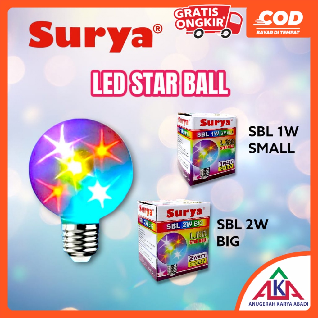 Jual Bohlam Lampu Hias LED SURYA Star Ball Bintang Warna Warni 1 / 2 Watt E27 SNI | Shopee Indonesia