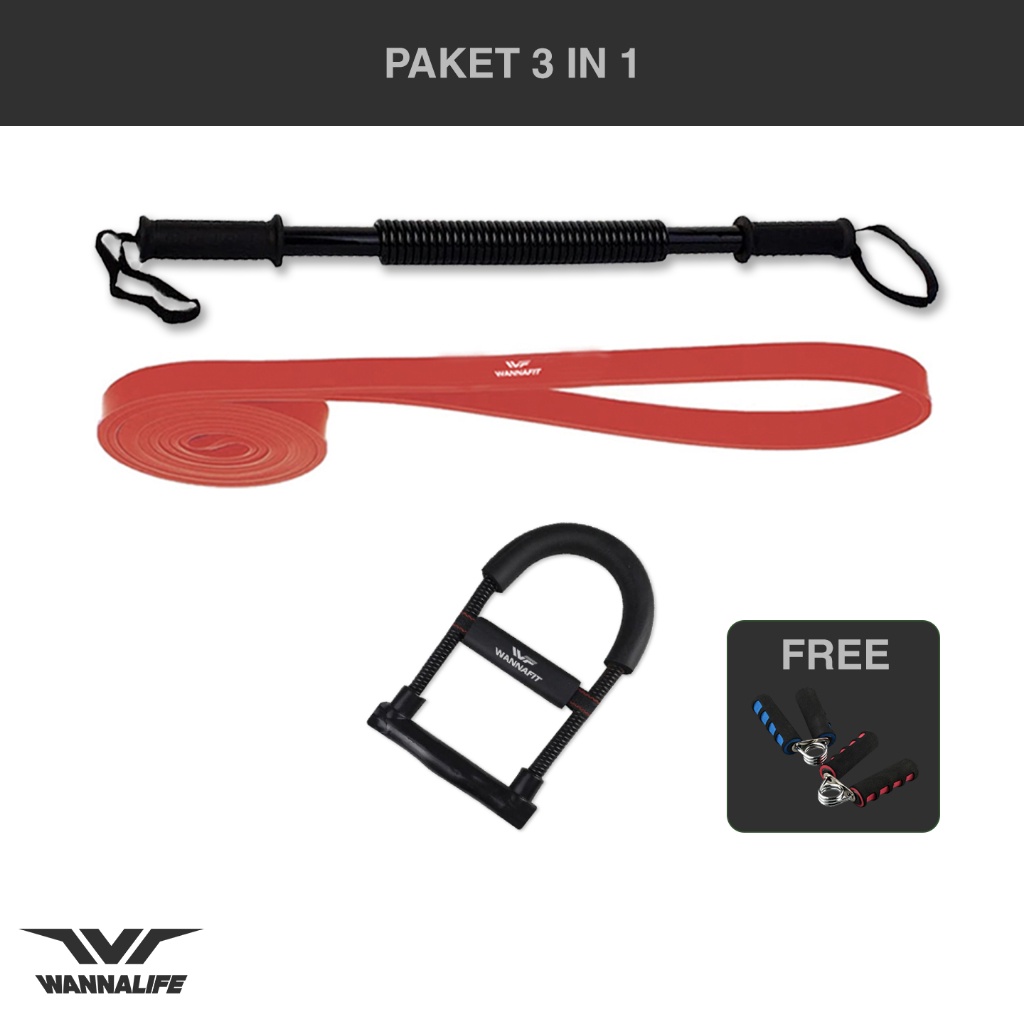 Jual Paket 3 in 1 Wannafit Power Twister Resistance Band Latex Power ...