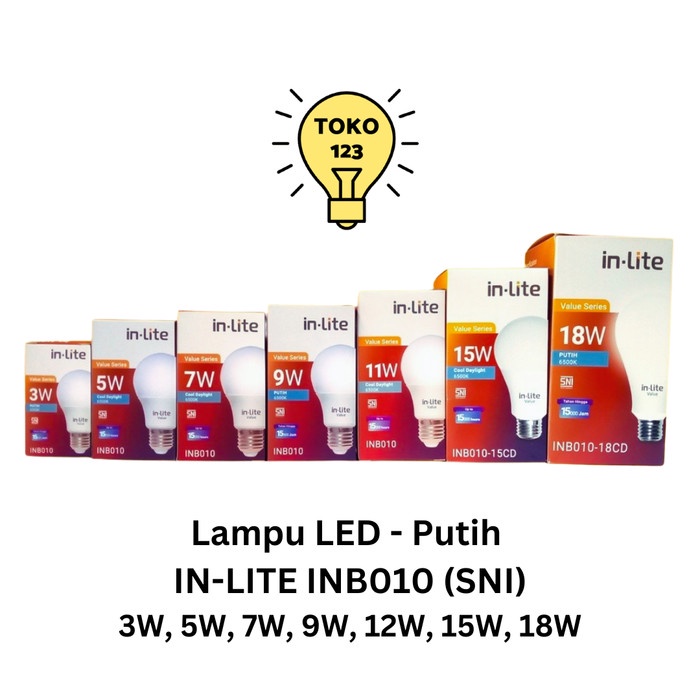 Jual Lampu LED INLITE INB010 Bohlam Putih 3 5 7 9 12 15 18 Watt IN-LITE SNI | Shopee Indonesia