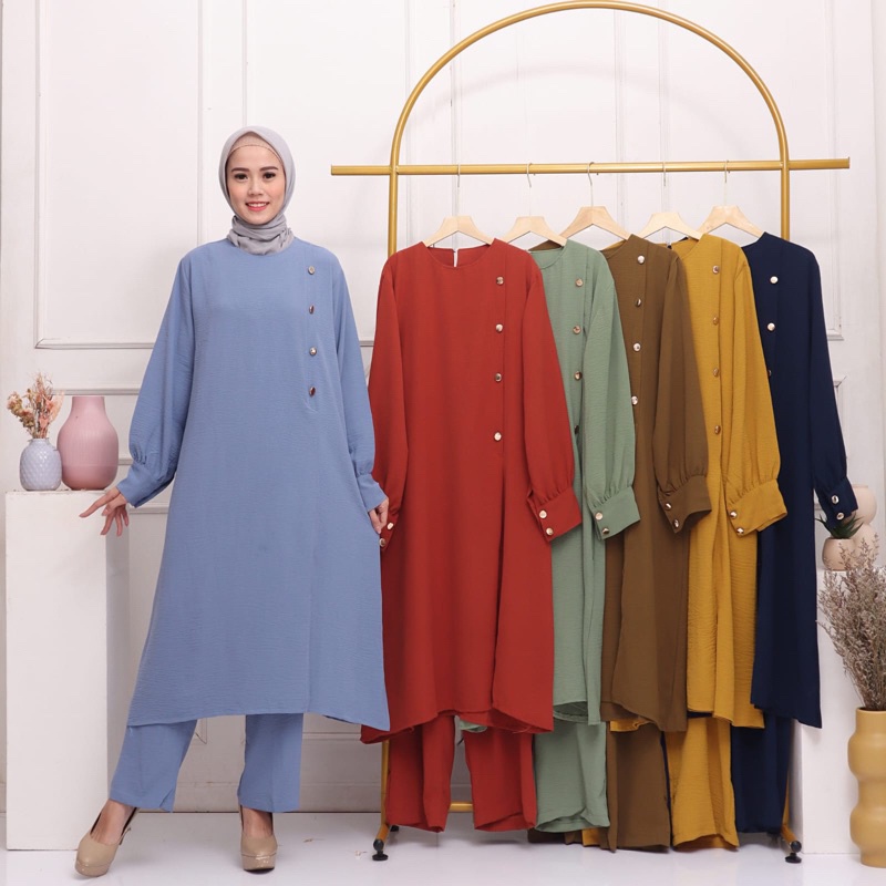 Jual SETELAN WANITA KEKINIAN CRINKLE LONG TUNIK JUMBO TERBARU BIAN PGMTA LEBARAN COUPLE KEREN ...