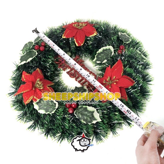 Jual Lingkaran Natal Dekor Hijau Merah Motif 38cm Christmas Wreath ...