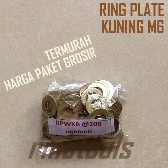 Jual (100pcs) ring plat kuning m6 besi galvanis baut kunci 10 washer plate m6 6mm | Shopee Indonesia