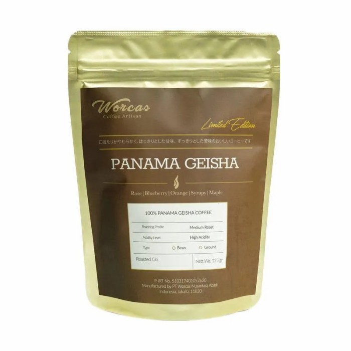 Jual Worcas Arabica Coffee Panama Geisha Kopi biji [125 g/ (Biji Kopi ...