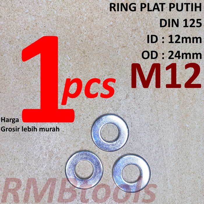 Jual ring plat putih m12x24 DIN 125 besi galvanis baut kunci 17 washer ...