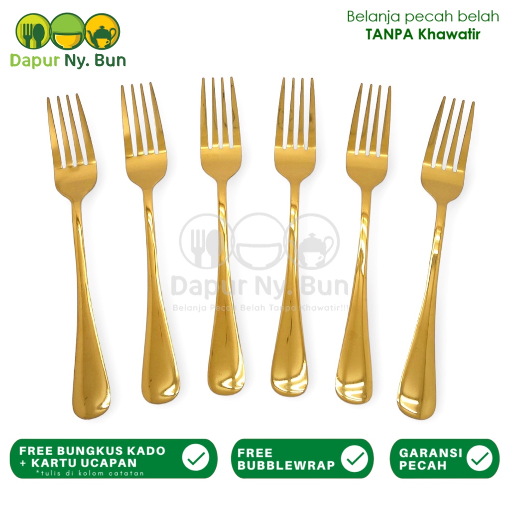 Jual 6pcs Garpu Makan Premium Warna Gold / Tebal High Quality Stainless ...