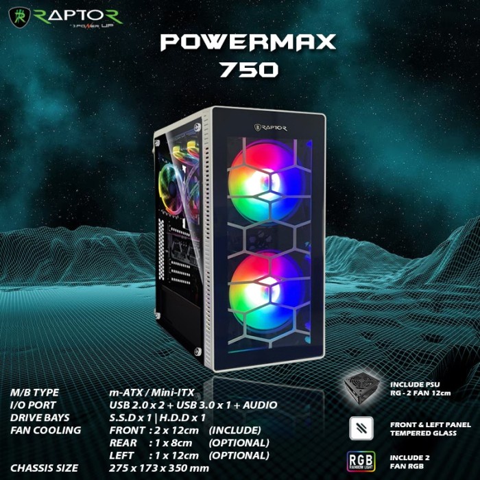 Jual Casing Gaming Powermax 750 - include PSU RG & 2 FAN RGB | Shopee ...