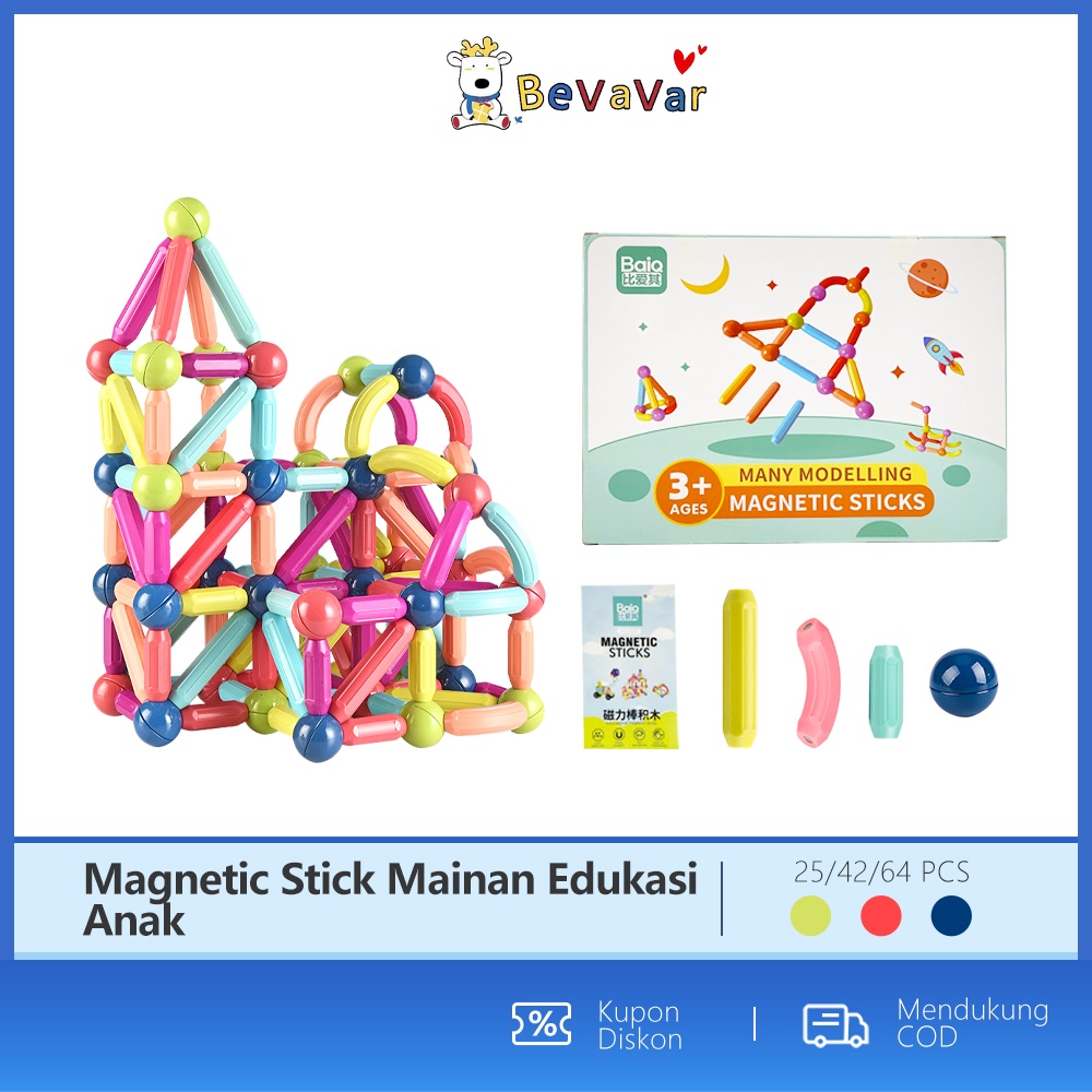 Jual BEVAVAR 25/42/64 PCS Magnetic Stick Merakit Mainan / Magnetic ...