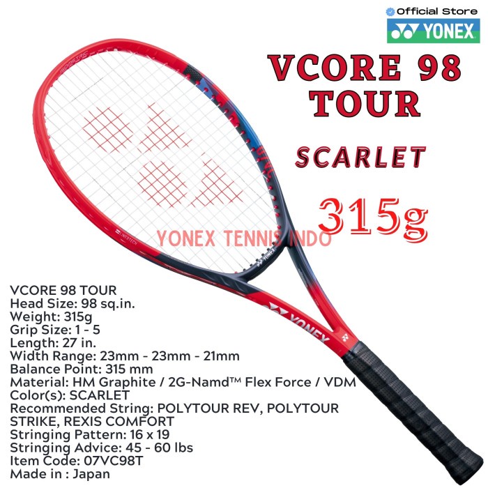 Jual Yonex VCORE 98 TOUR - 315 gram Scarlet - racket tennis | Shopee ...