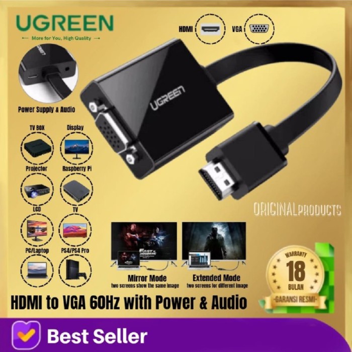 Jual Ugreen HDMI TO VGA Adapter Converter With Audio 16cm Laptop Pc TV Box | Shopee Indonesia
