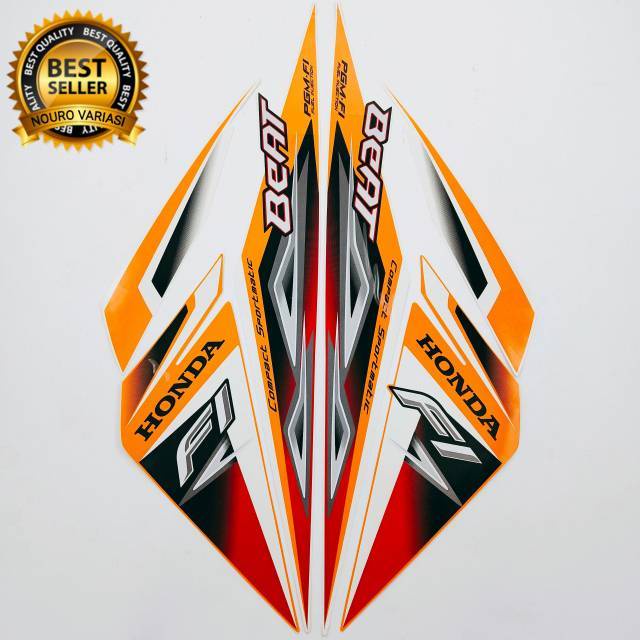 Jual striping honda beat fi 2014 oren putih hitam stiker list body ...