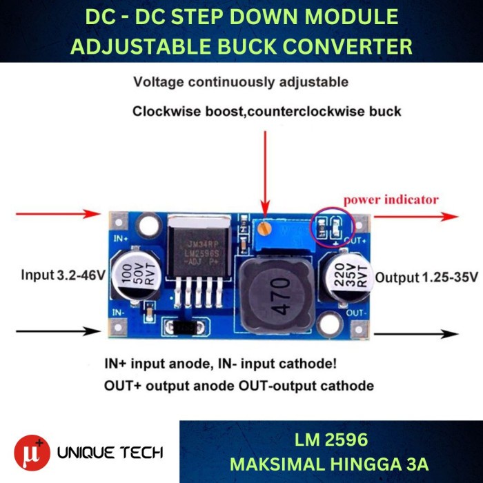 Jual LM2596 STEP DOWN DC - DC BUCK CONVERTER ADJUSTABLE LM-2596 5V 12V 24V | Shopee Indonesia