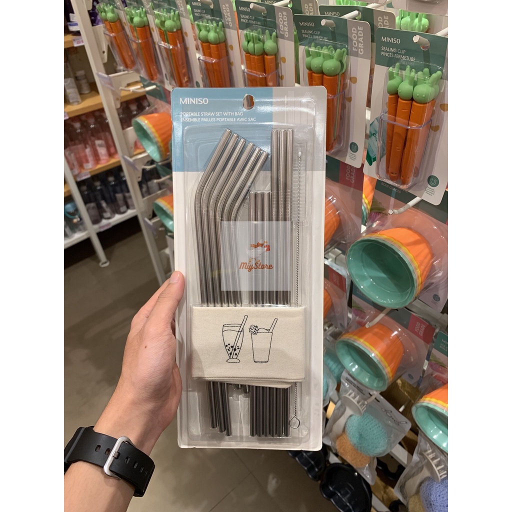 Jual MINISO Stainless Straw Set 12 Sedotan Stainless Steel Set ...