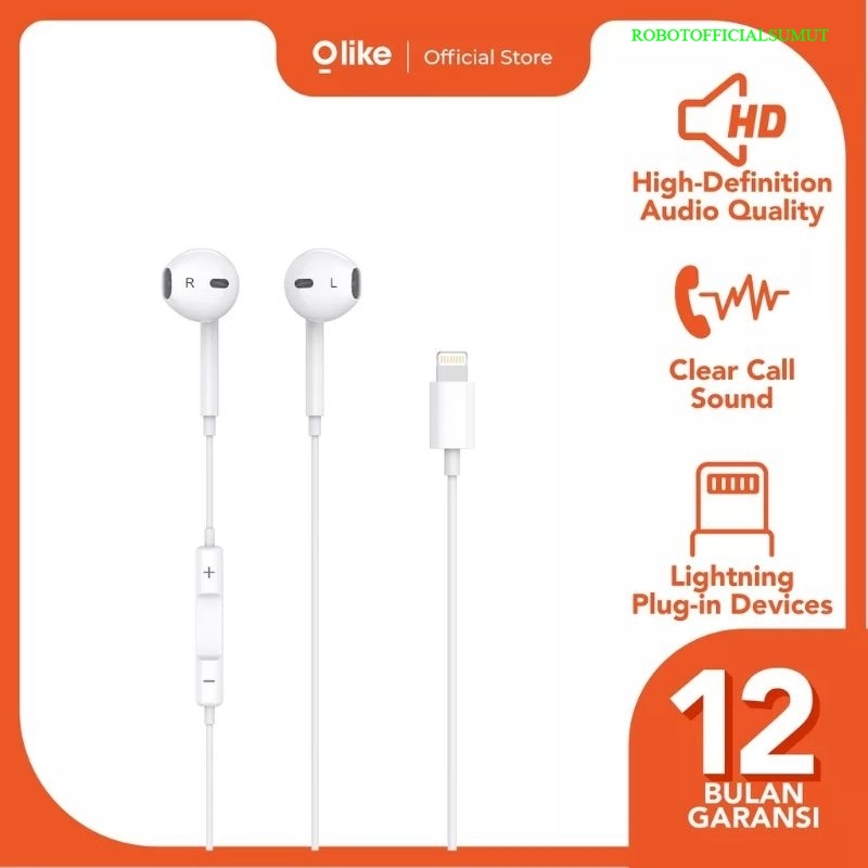 Jual Olike E12 Headset Kabel Lightning Port Wired Earphone for iPhone ...