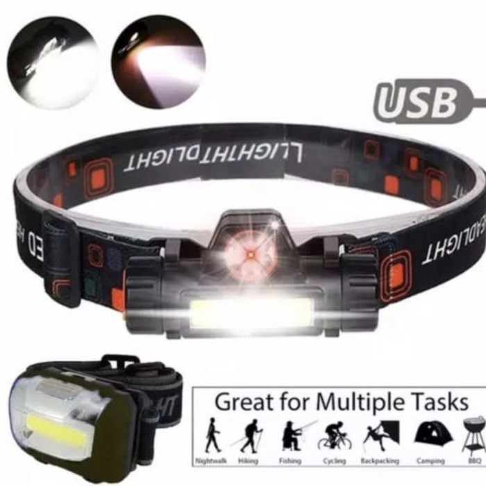 Jual SGB SENTER KEPALA LED 2 MODE COB 2IN1 / HEAD LAMP 90° ADJUSTABLE ...
