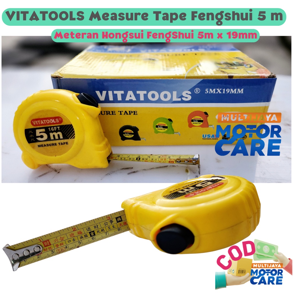 Jual Vitatools Meteran Fengshui 5 Meter Measure Tape Hongshui Feng Shui 5m x 19 mm | Shopee ...