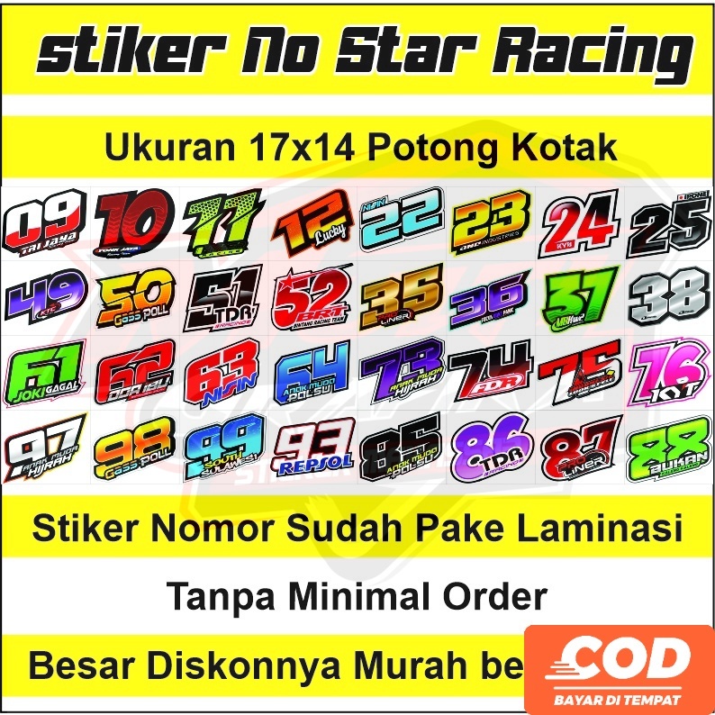 Jual Stiker Nomor Star Sticker Decal Racing start request costum water ...