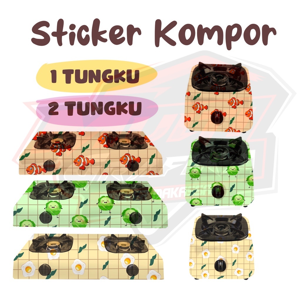 Jual Stiker Kompor 2 Tungku dan 1 Tungku Motif Telur, sayur, ikan multi ...