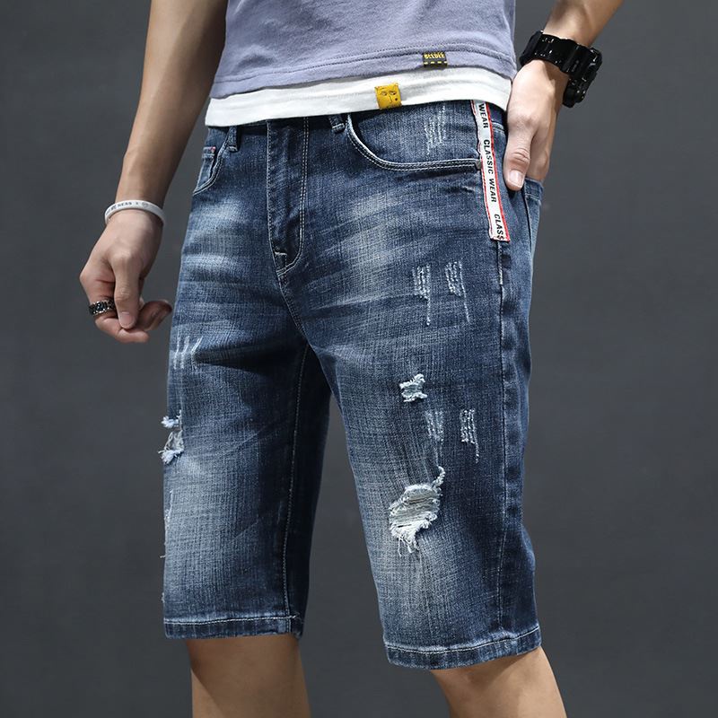 Jual Perforated slim fitting denim capris for men | Shopee Indonesia