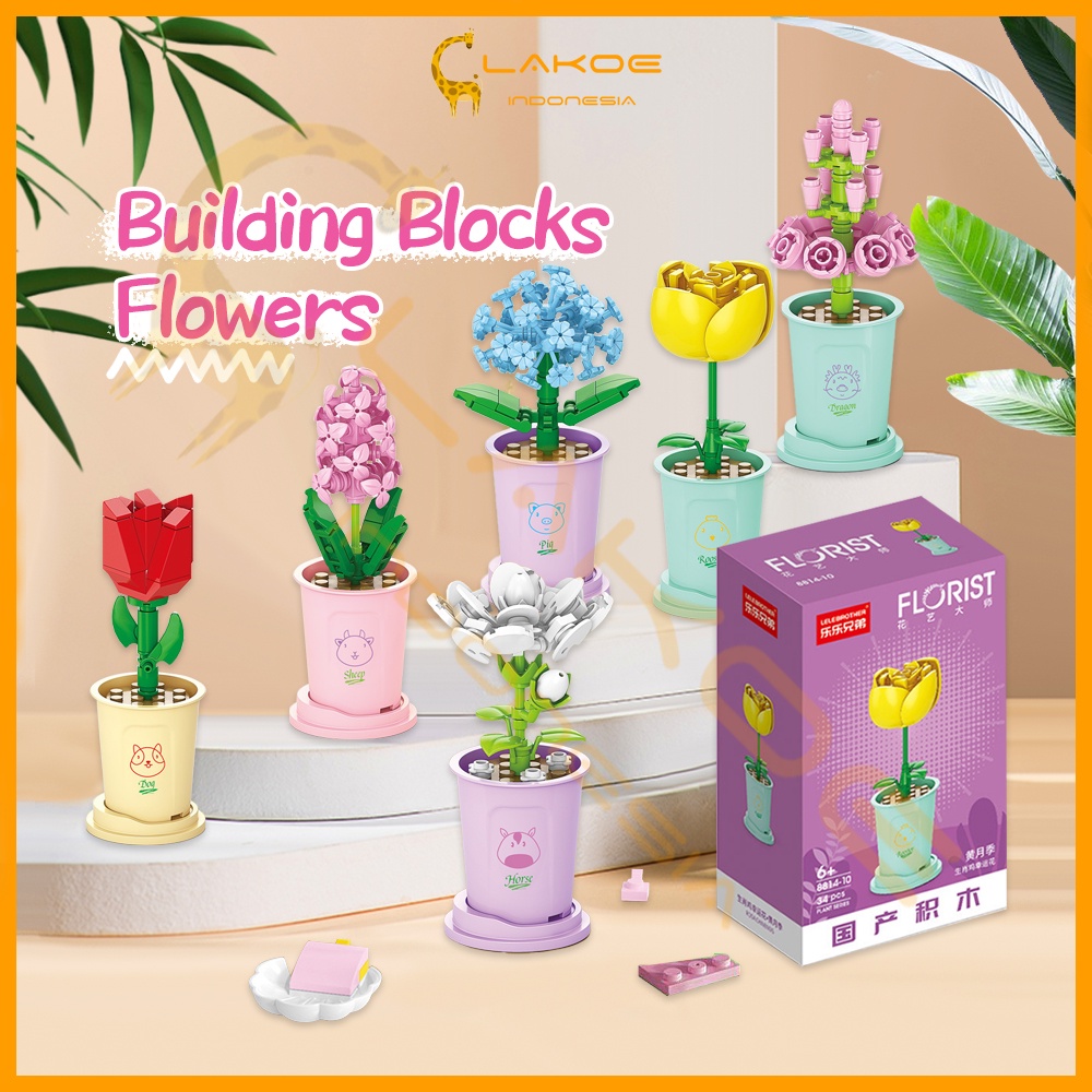 Jual Lakoe Mainan Balok DIY Bangunan Buket Bunga/building blocks ...