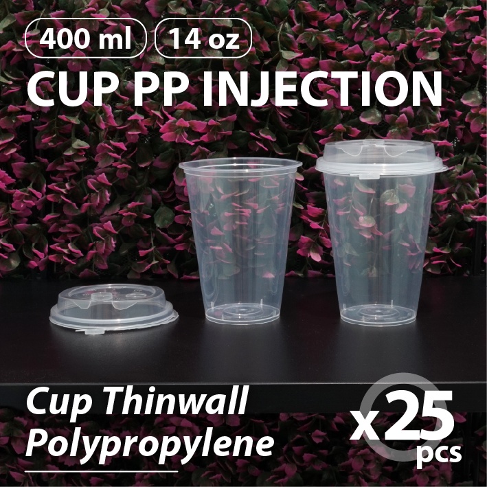 Jual Pak isi 25 pcs - Cup 14oz Injection - Gelas Thinwall Plastik PP 400ml | Shopee Indonesia