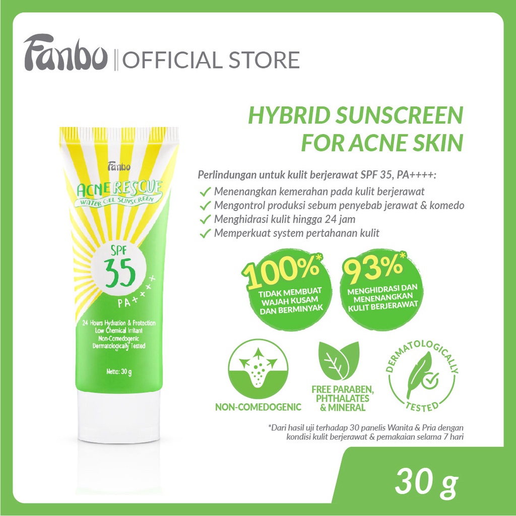 Jual FANBO ACNE RESCUE WATER GEL SUNSCREEN SPF 35 , PA++++ 30G | Shopee ...