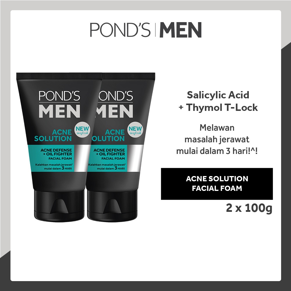 Jual Pond's Men Acne Solution Facial Foam 100g Twinpack | Shopee Indonesia
