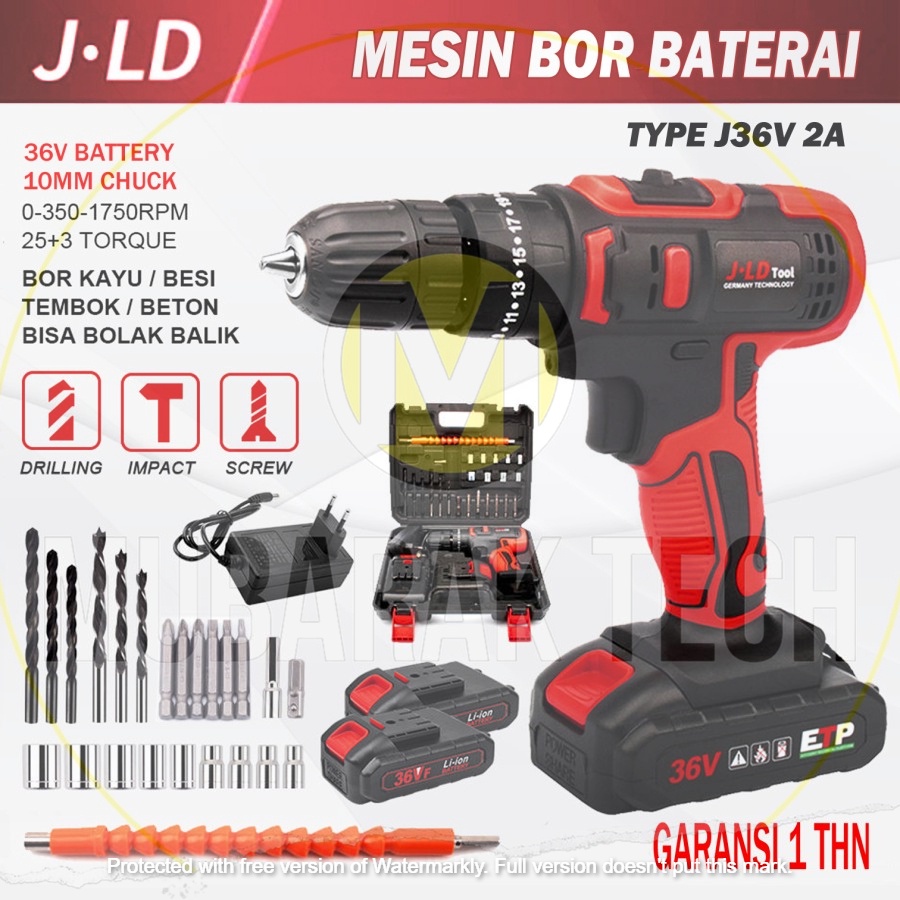 Jual Mesin Bor Cordless Impact Drill JLD J36-10 Bor 10mm 36Vf 2 Baterai | Shopee Indonesia