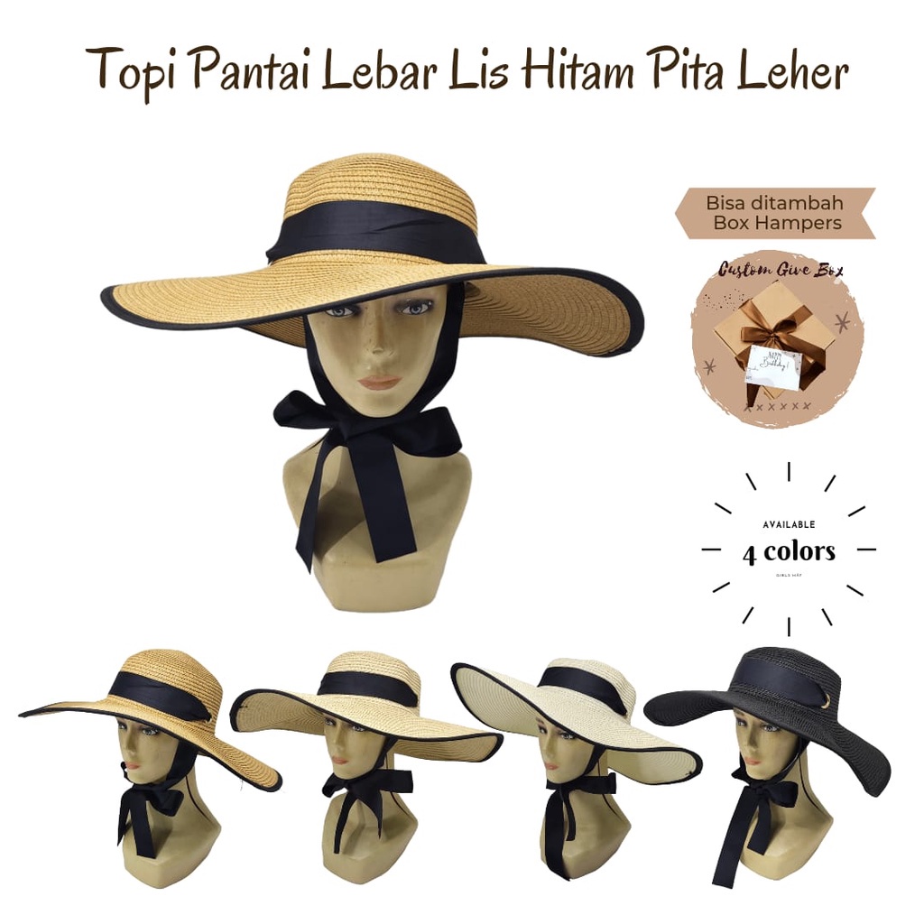 Jual Topi Pantai Lebar List Hitam Pita Leher Topipantaibdg | Shopee Indonesia