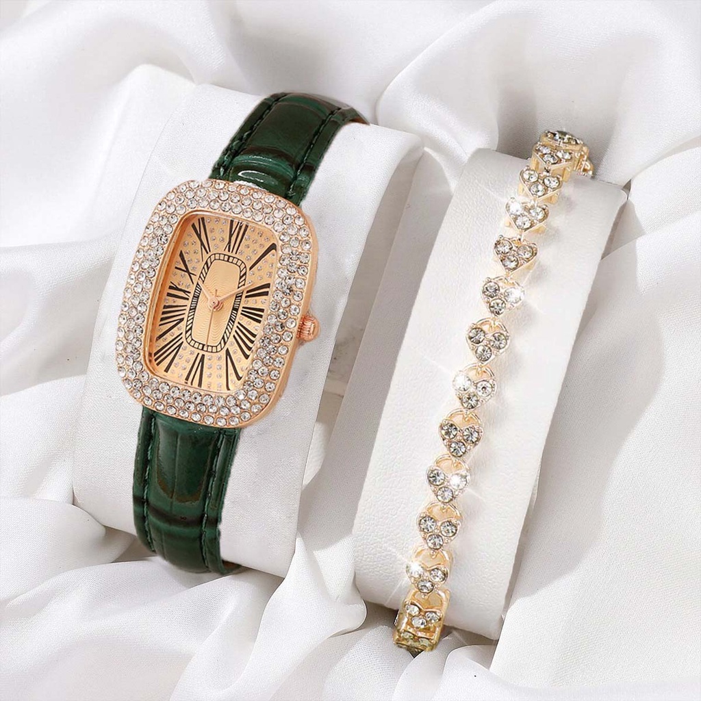 Jual 3PCS Jam Tangan Kuarsa Wanita Modis Berlian Penunjuk Dial Persegi ...