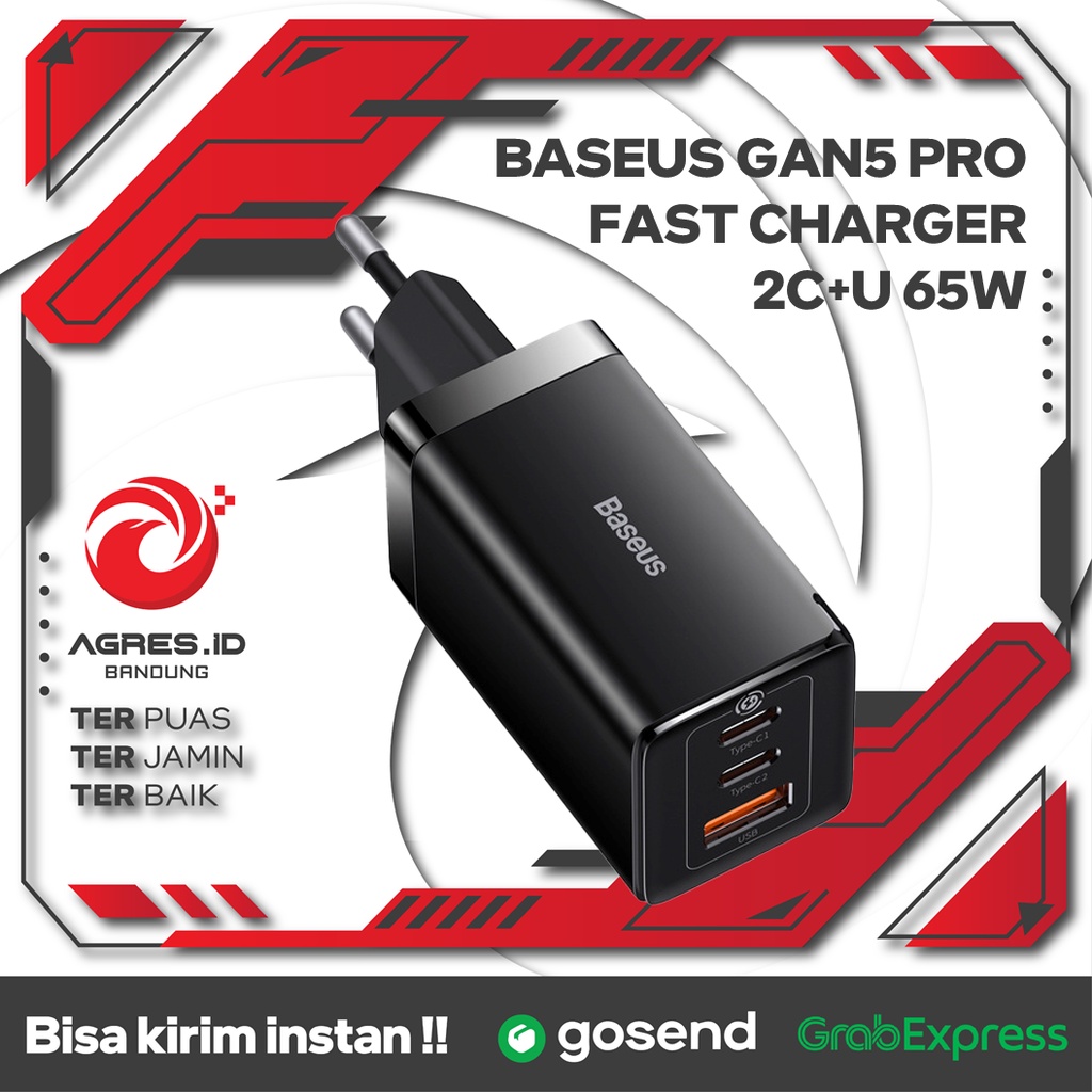 Jual BASEUS GAN5 PRO FAST CHARGER 2C+U 65W EU BLACK | Shopee Indonesia