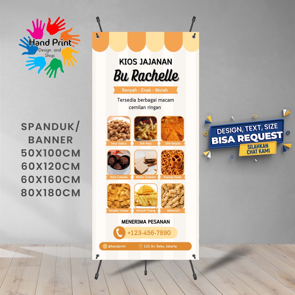 Jual SPANDUK BANNER Kios Jajanan Dan Cemilan Oren Putih 60x160 CM ...