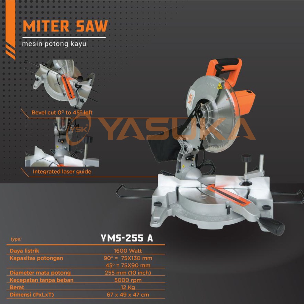 Jual Mesin Potong Kayu 10 Inch / Miter Saw Yasuka YMS-255A / COD | Shopee Indonesia