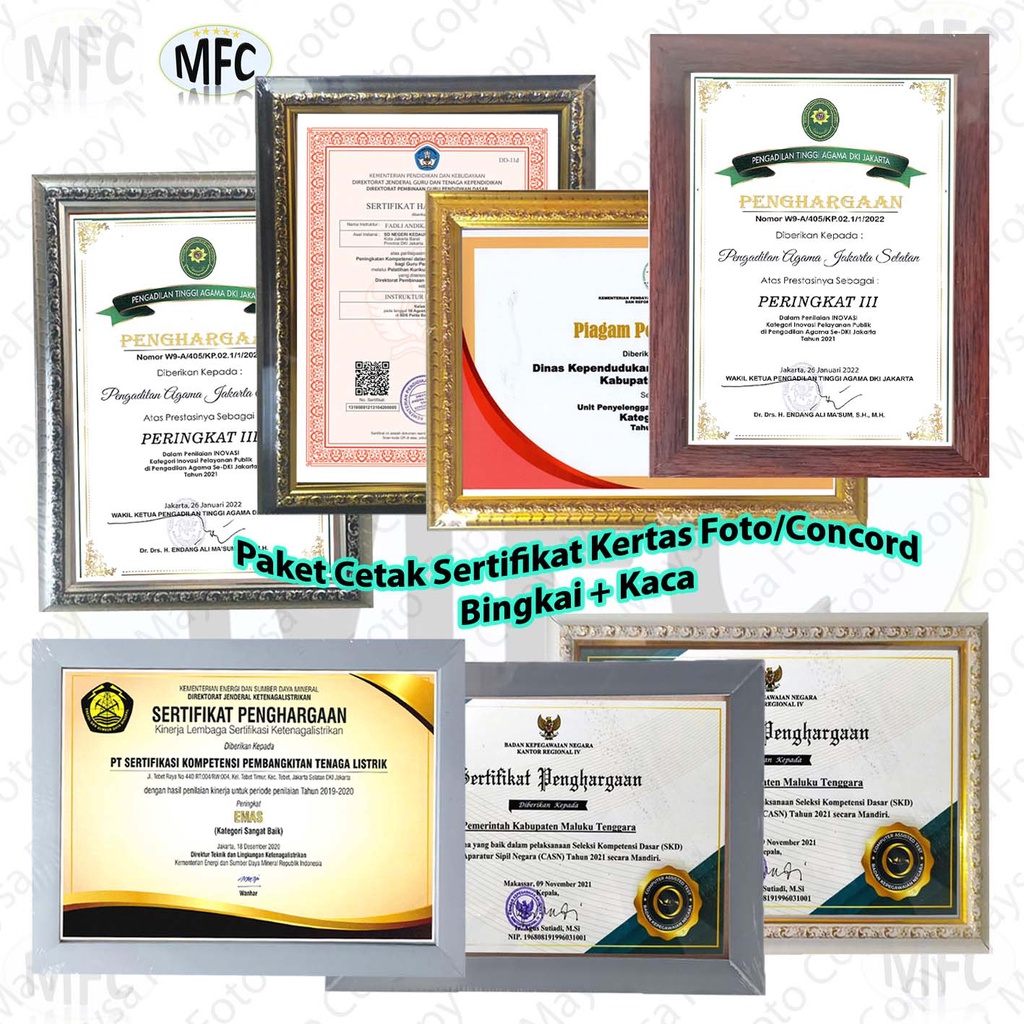 Jual Paket Cetak Sertifikat A4 21x30 Kertas Foto dan Concord | Shopee ...