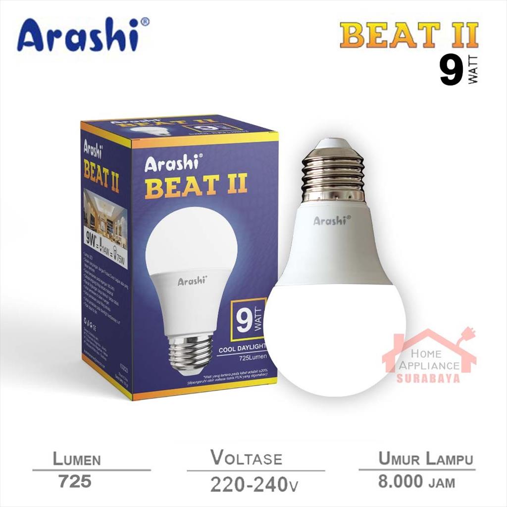 Jual ARASHI BEAT II Lampu Bohlam LED 9W 9 Watt Cahaya Putih 6500K CDL | Shopee Indonesia