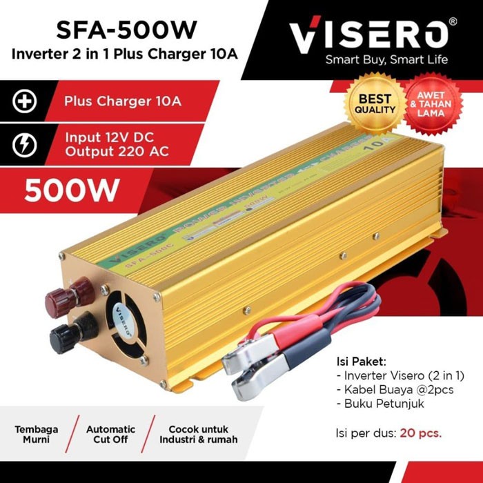 Jual Visero 2 in 1 Power Inverter 500 Watt Battery Charger 10A SFA-500C JST NON COD | Shopee ...