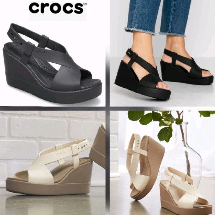 Jual Crocs Brooklyn high wedges silang / Crocs Brooklyn - crem, 38 ...