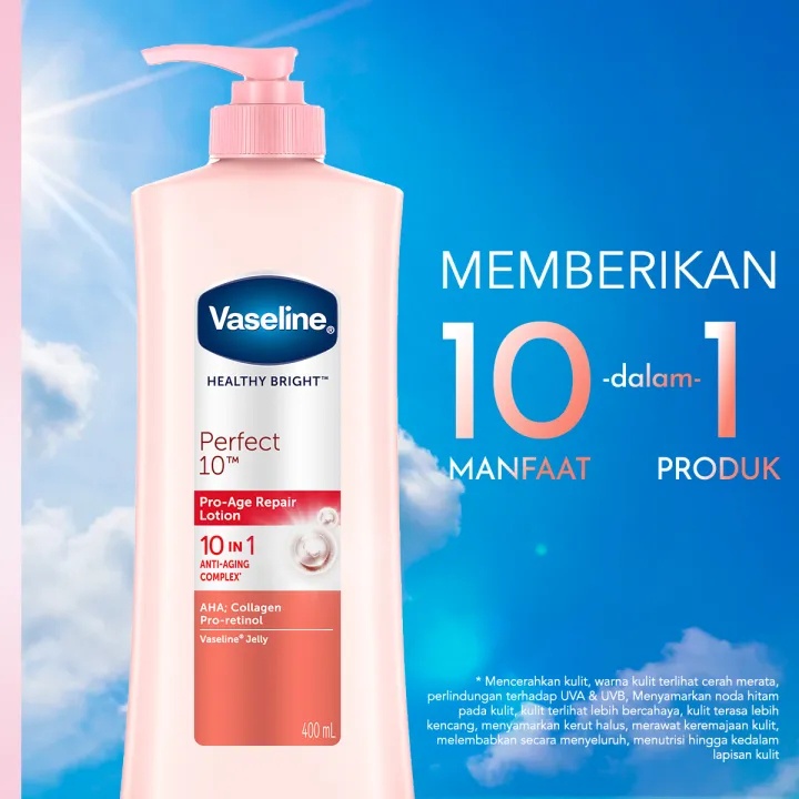 Jual Vaseline Lotion Healthy Bright Perfect 10 - White Body Lotion ...