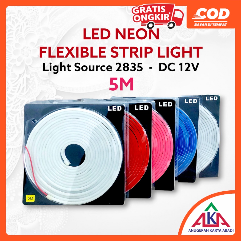 Jual LED Neon Flexible Strip Light 2835 5M DC 12V Lampu Hias Dekorasi ...
