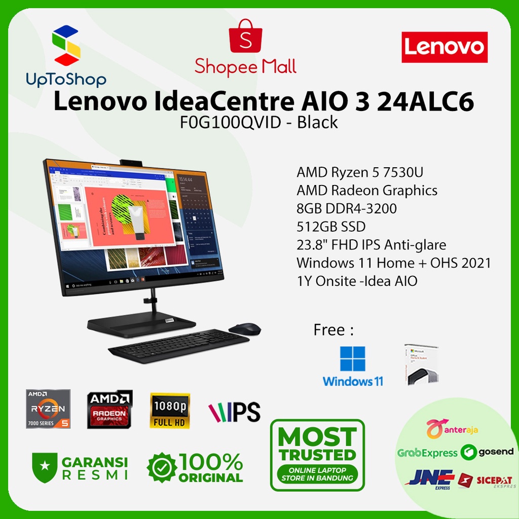 Jual Lenovo IdeaCentre AIO 3 24ALC6 QVID Ryzen 5 7530U 8GB 512GB W11 ...