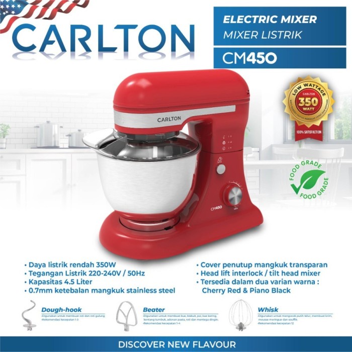 Jual CARLTON Mixer Listrik CM450 / Electric Mixer CM 450 4,5LITER - Merah | Shopee Indonesia