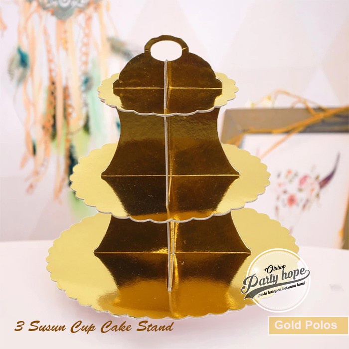 Jual Cake Stand gold Polos / 3 Tier Cupcake Stand gold / standing cake ...