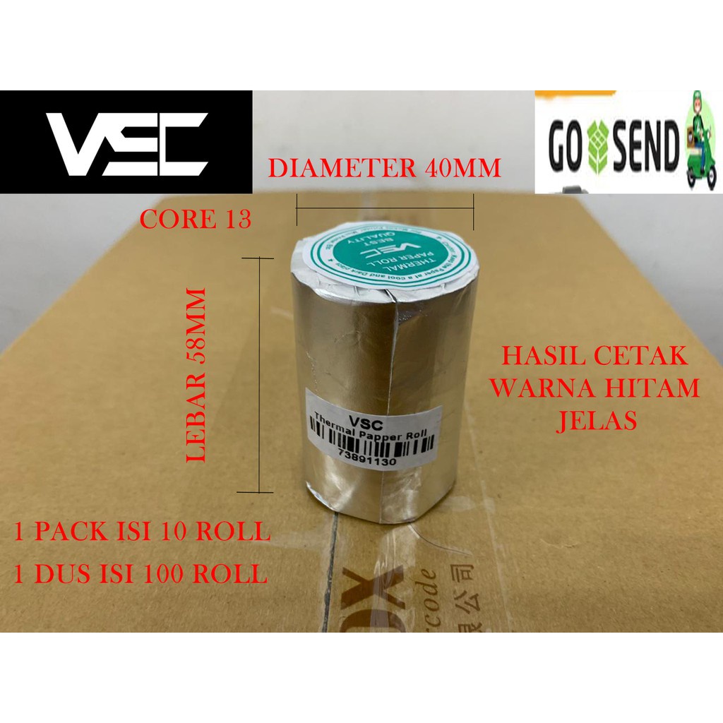 Jual KERTAS STRUK THERMAL Uk. 58mm x 40mm, MERK VSC (MOBILE PRINTER ...
