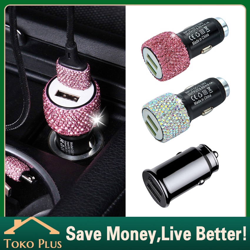 Jual Diamond Adaptor Car Charger Mobil Dual USB Port Fast Charging Mobil Hp 3.1A 2 Port - USB ...