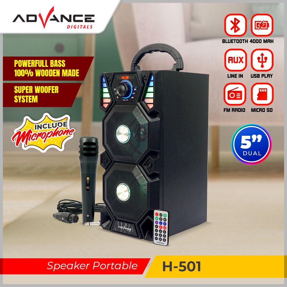 Jual Advance H501 Speaker Bluetooth5.25" Mic Portable Extra Bass speaker USB FM Radio H501 with ...