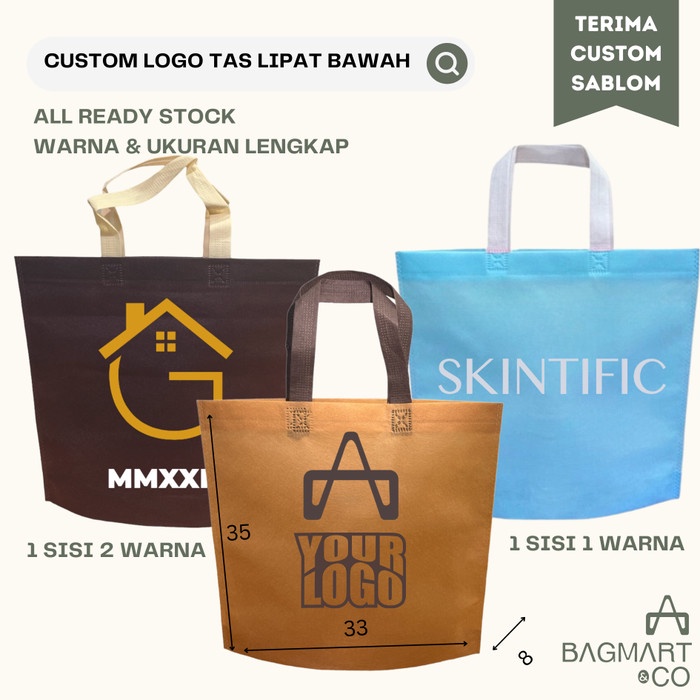 Jual Tas Tote Bag 35x33x8 Custom Sablon Logo Design 75 Gr Bahan ...