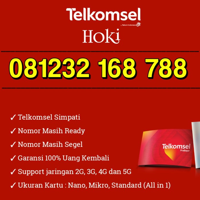 Jual Kartu Perdana HOKI Nomor Cantik Telkomsel Simpati 081232 168 788 | Shopee Indonesia