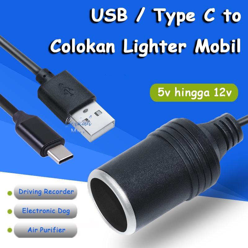 Jual Colokan Lighter Mobil 12V Type C / USB A 5V Male To Female Adaptor ...