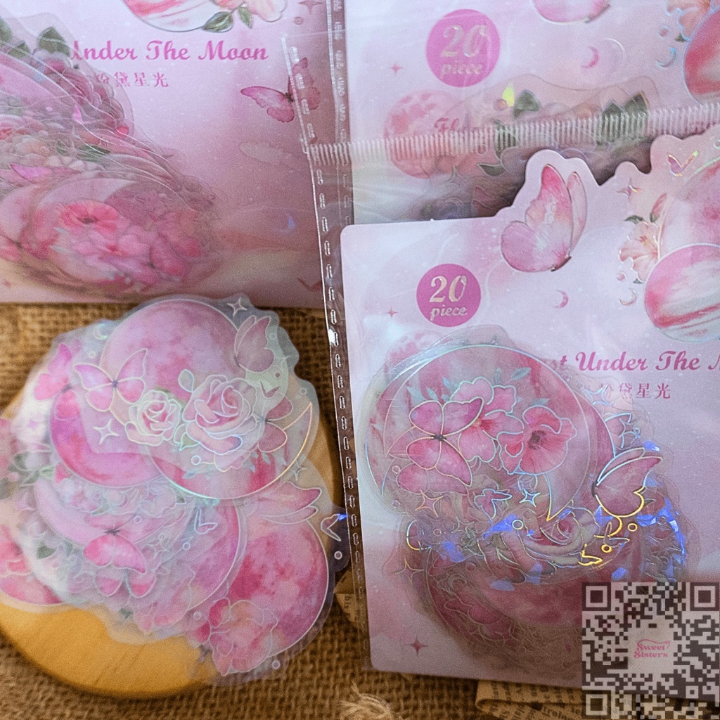 Jual [20 Pcs/Pack] Sticker Moon Butterfly Pink Aesthetic Lucu Stiker ...